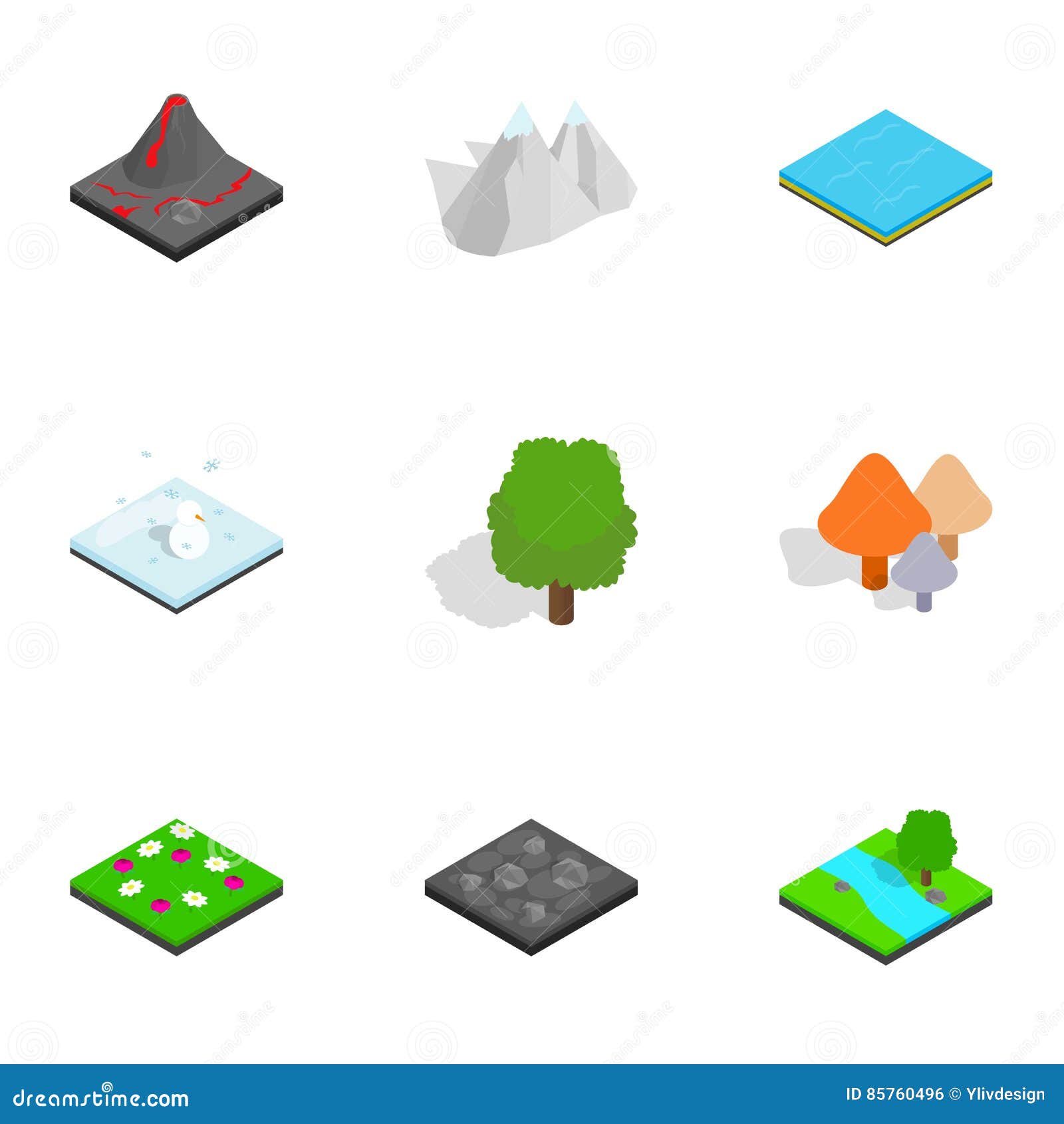 Nature Scene Icons Set, Isometric 3d Style Stock Vector - Illustration ...