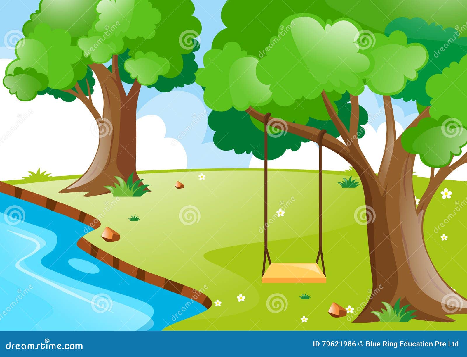 Nature Scene with River and Trees Stock Vector - Illustration of clip ...