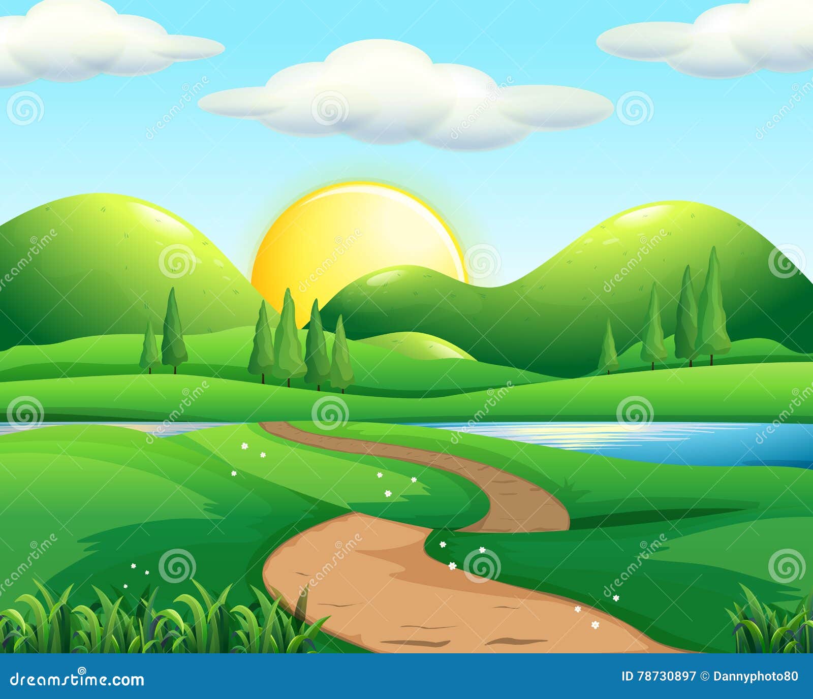 Nature Scene with Road and Field Stock Vector - Illustration of graphic ... Nature Scene with Road and Field Stock Vector - Illustration of graphic ...