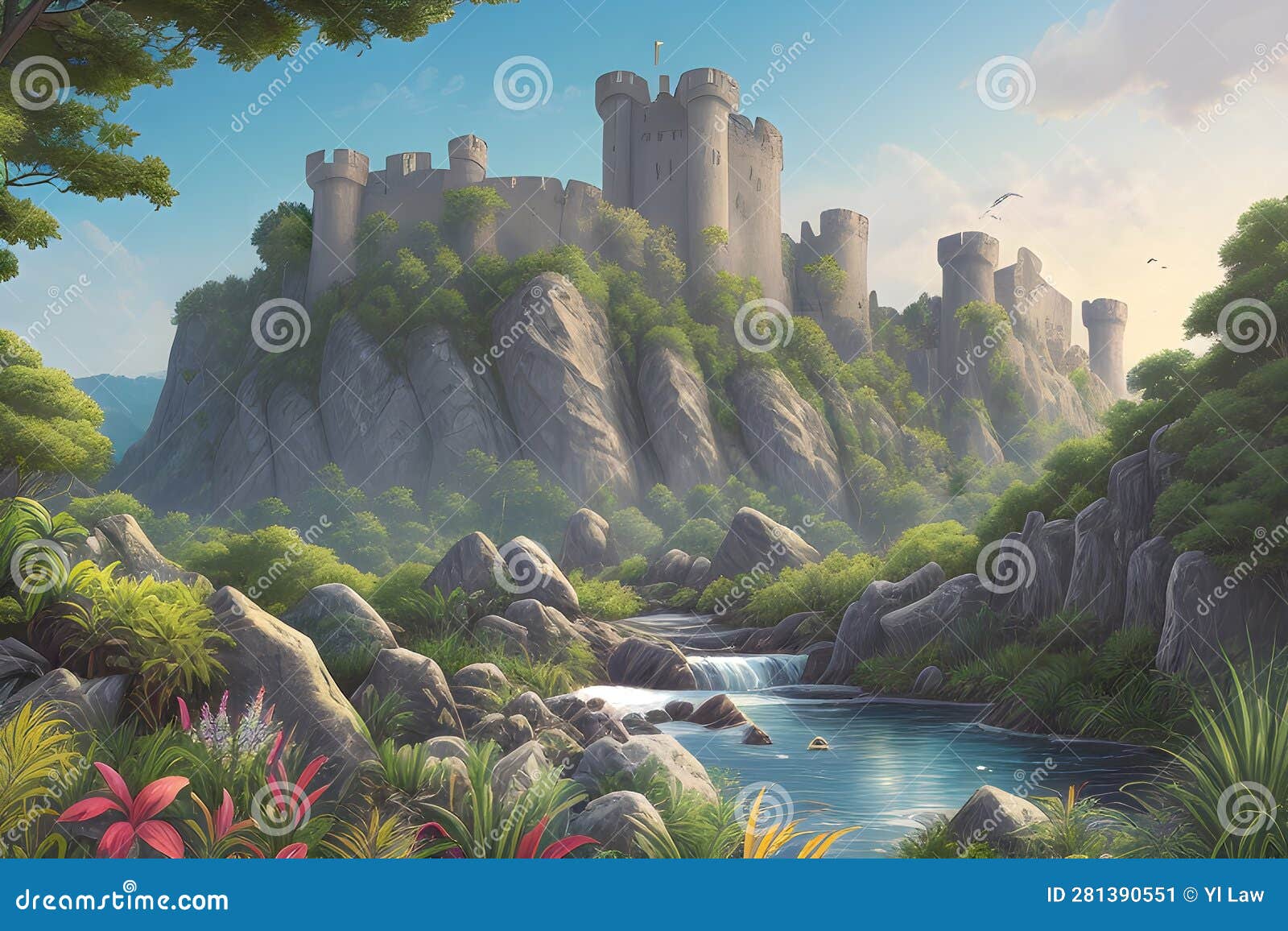A Nature Scene with Various Assets and Element Stock Illustration ...