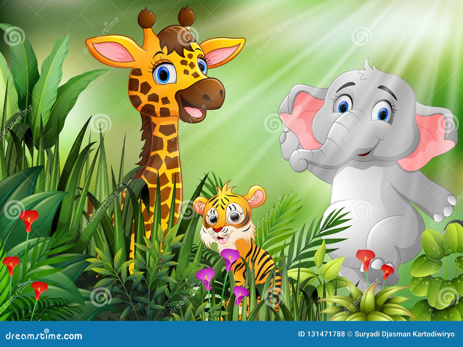 Nature Scene with Wild Animals Cartoon Stock Vector - Illustration of ...