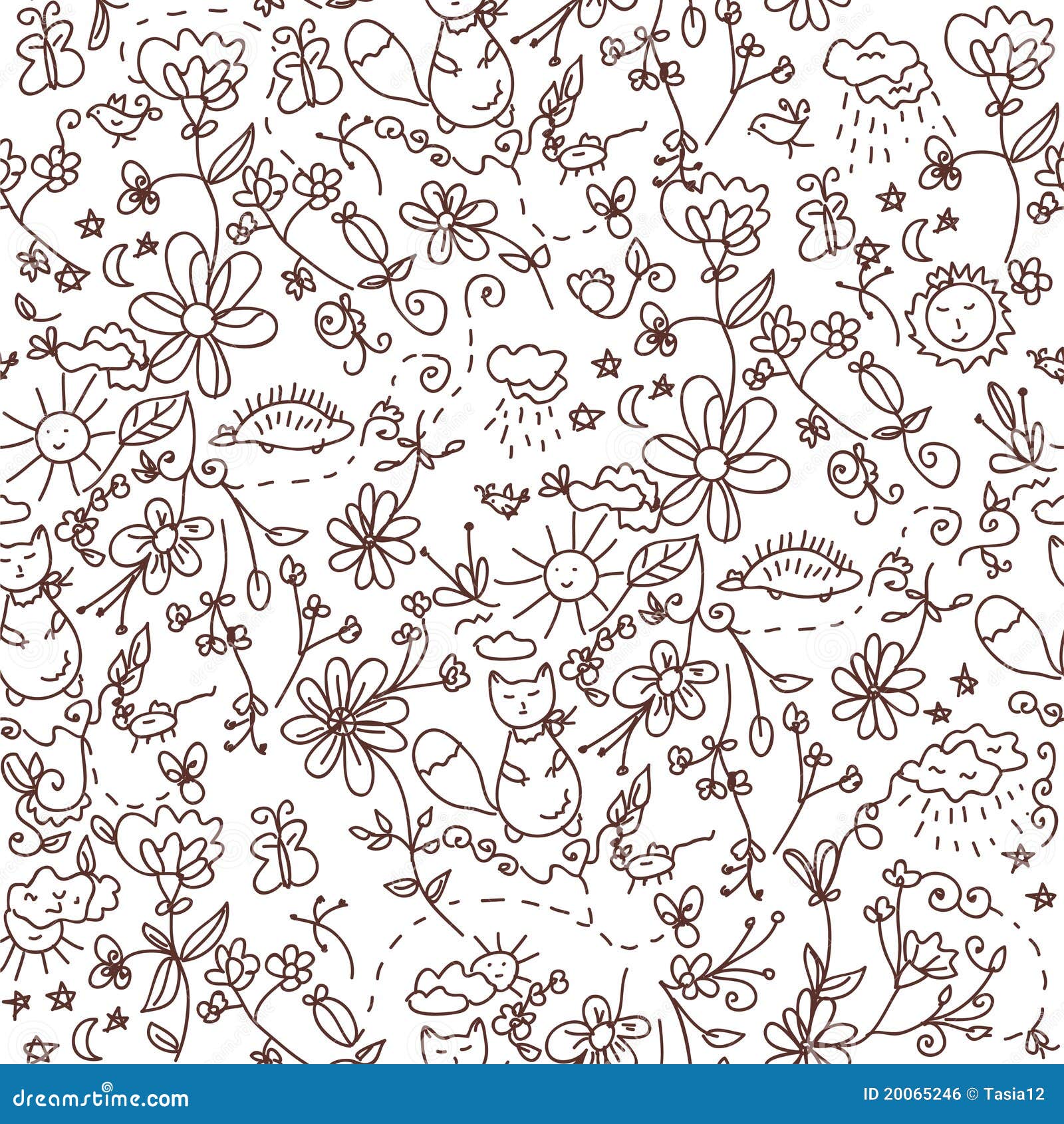 Nature seamless doodle stock vector. Illustration of drawing - 20065246