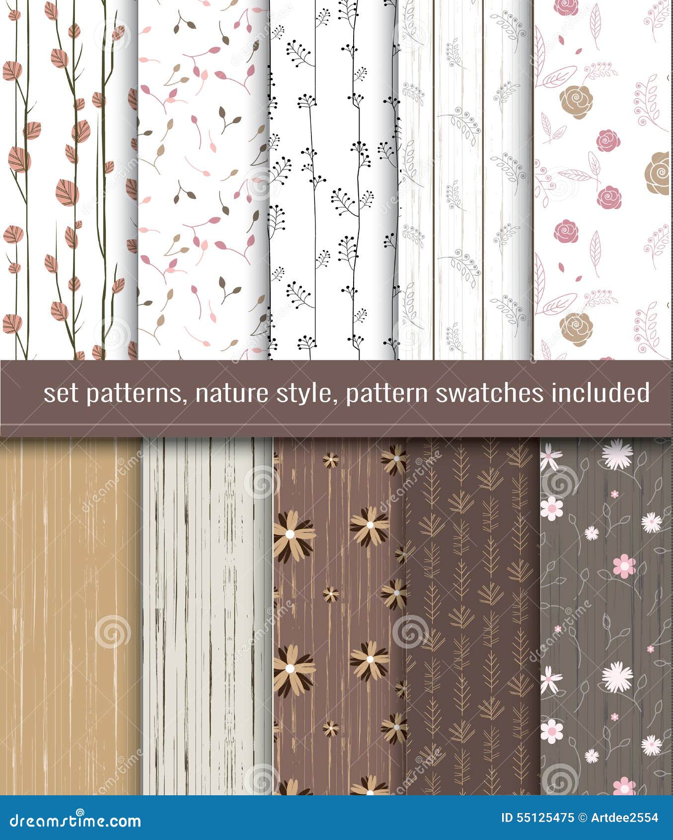 Nature seamless patterns stock vector. Illustration of decoration ...