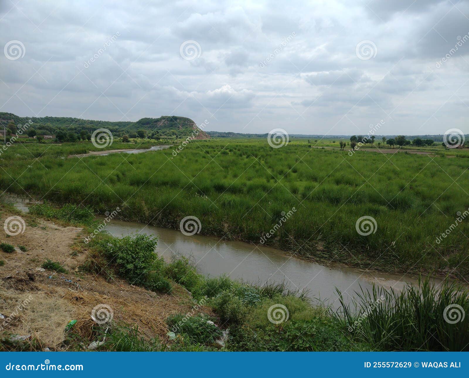 Nature Sky Water River Green Hill Grass Mount Stock Image - Image of ...