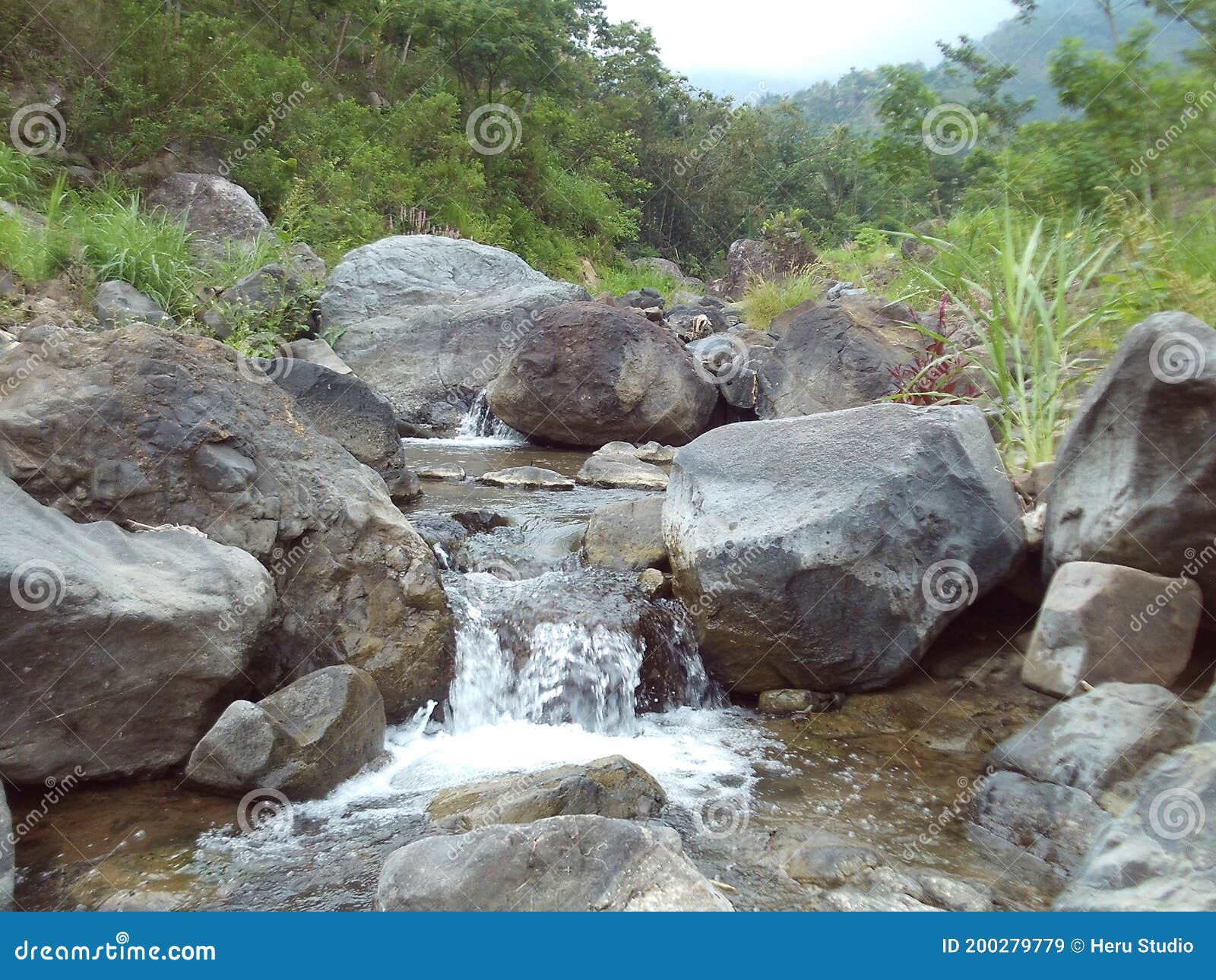 Nature Small Waterfall and Water River Landscape on the Mountain Stock ...