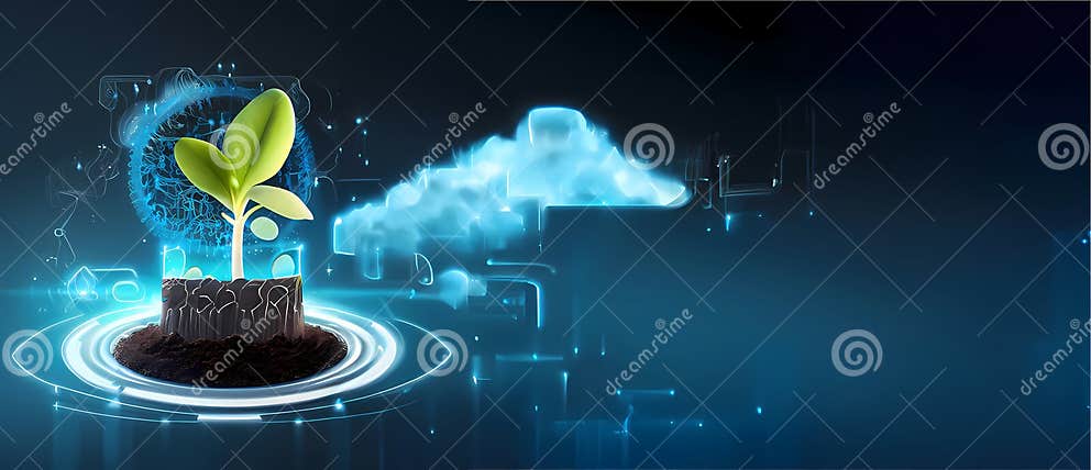 Nature and Smart Technology. Based on Generative AI Stock Illustration ...