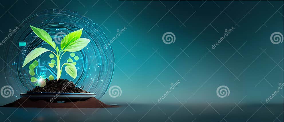 Nature and Smart Technology. Based on Generative AI Stock Illustration ...