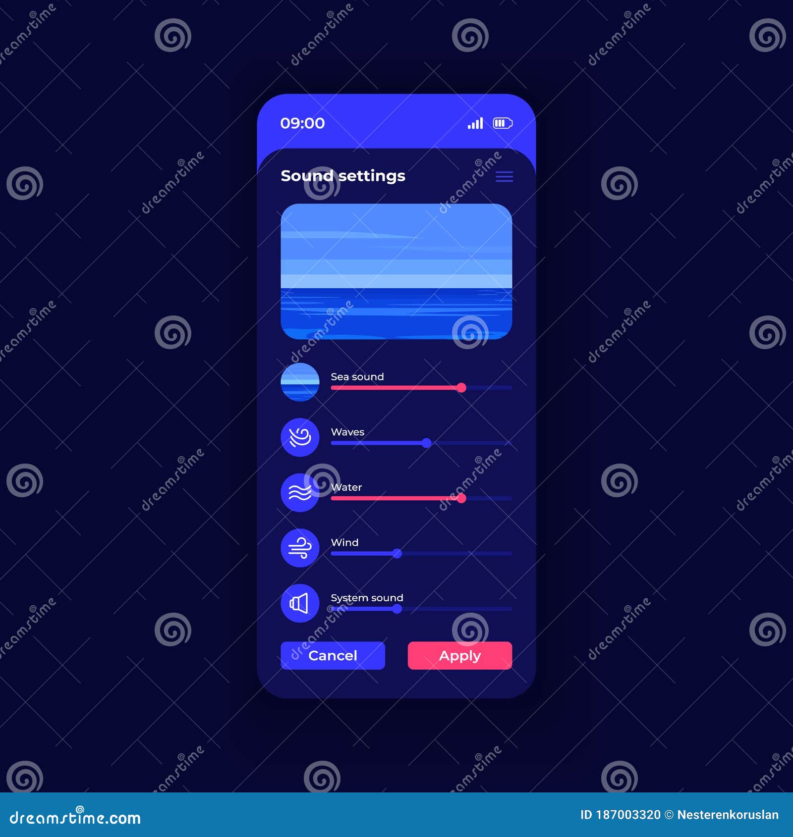 Nature Sound Settings App Smartphone Interface Vector Template Stock ...
