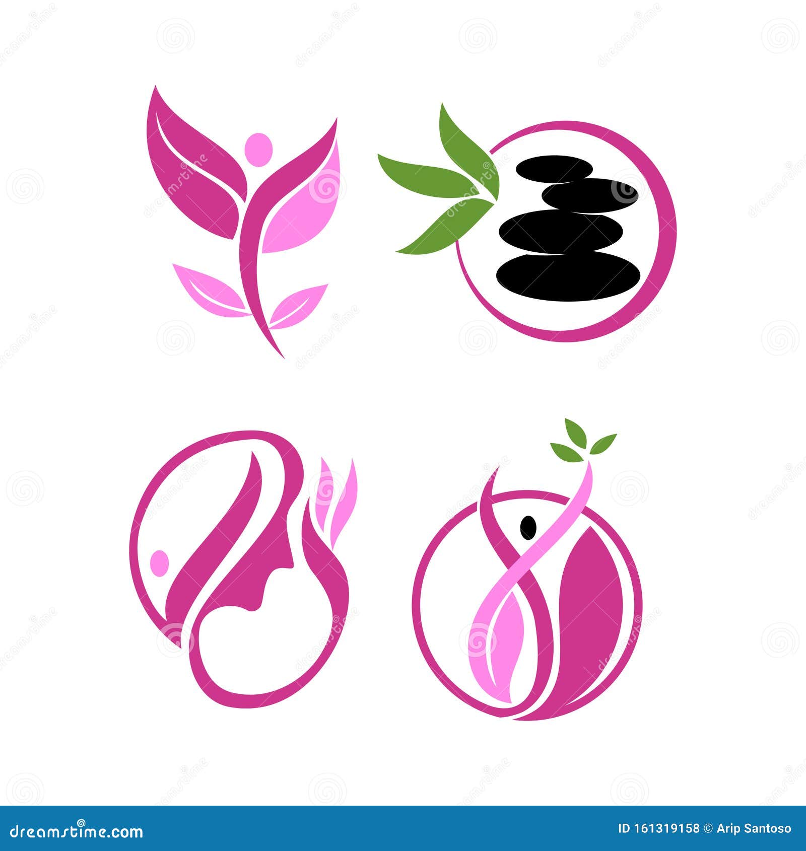 Nature Spa Logo Stone Woman Leaf Design Icon Vector Template Set Stock ...