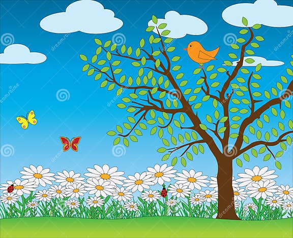 Nature spring scene stock vector. Illustration of field - 50003400