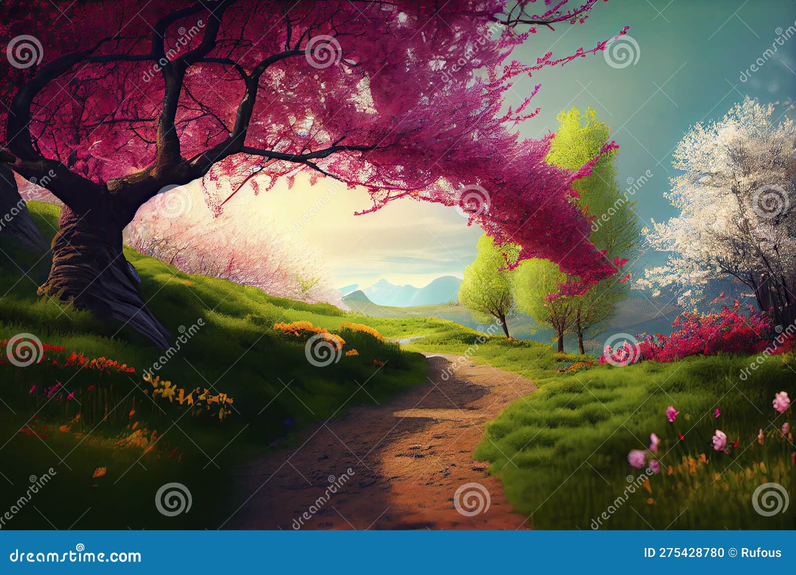 Nature in Spring Season stock illustration. Illustration of four ...