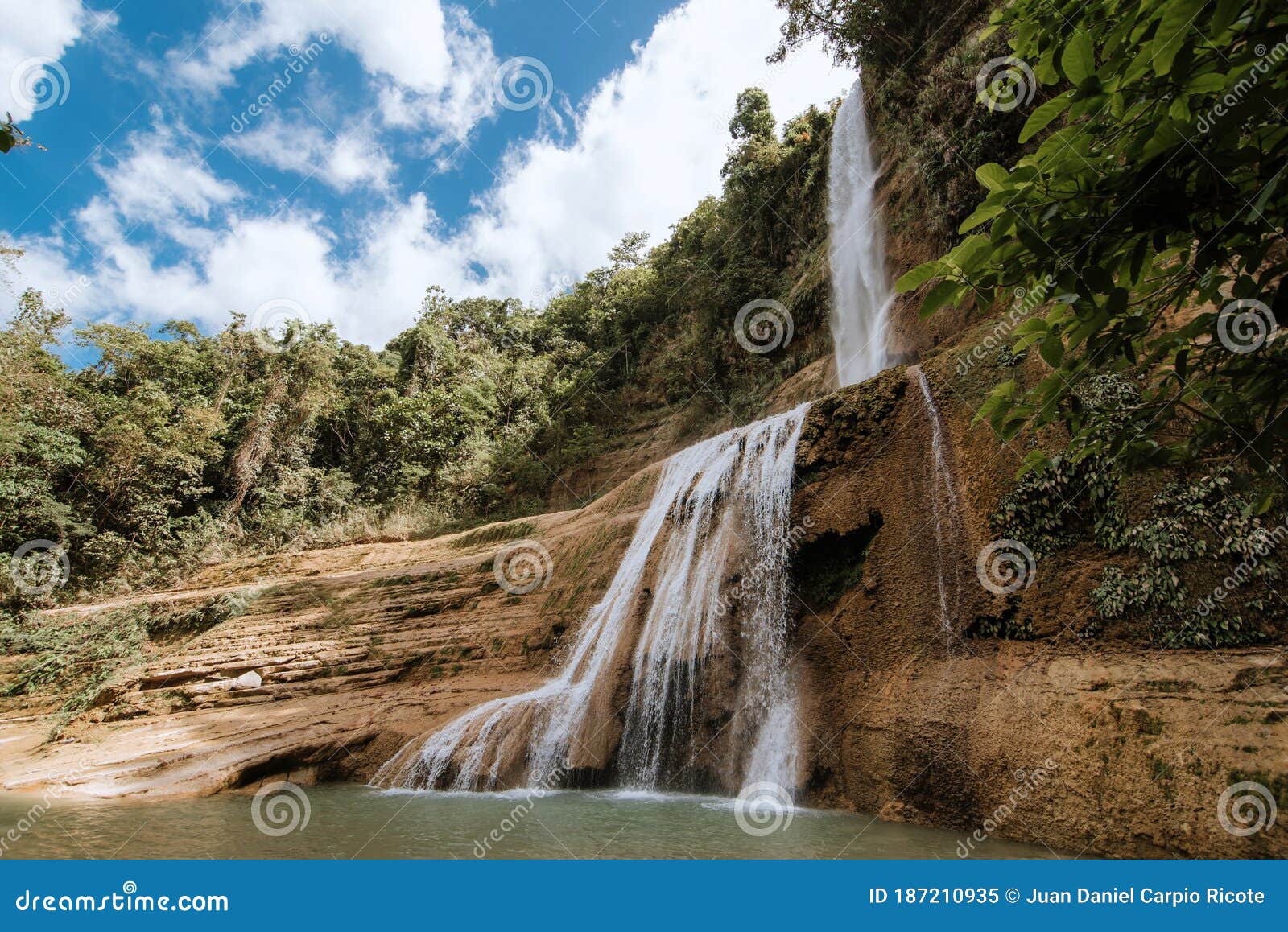 Nature Stamp With A Beautiful Waterfall On The Island Of Bohol In The ...