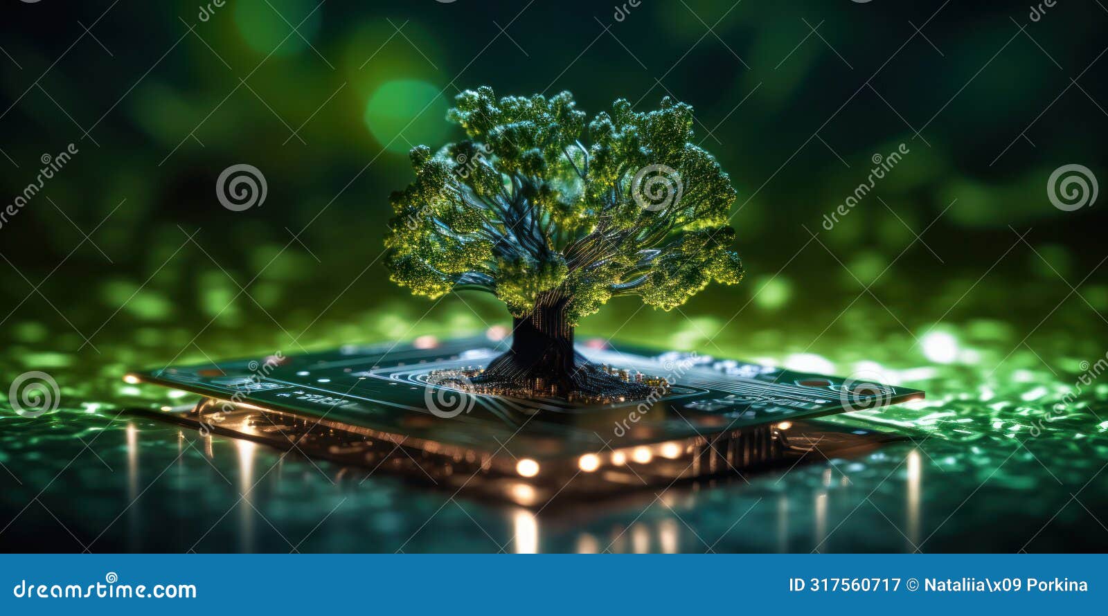 Nature and Technology Integration Concept. Green Circuit Tree on ...
