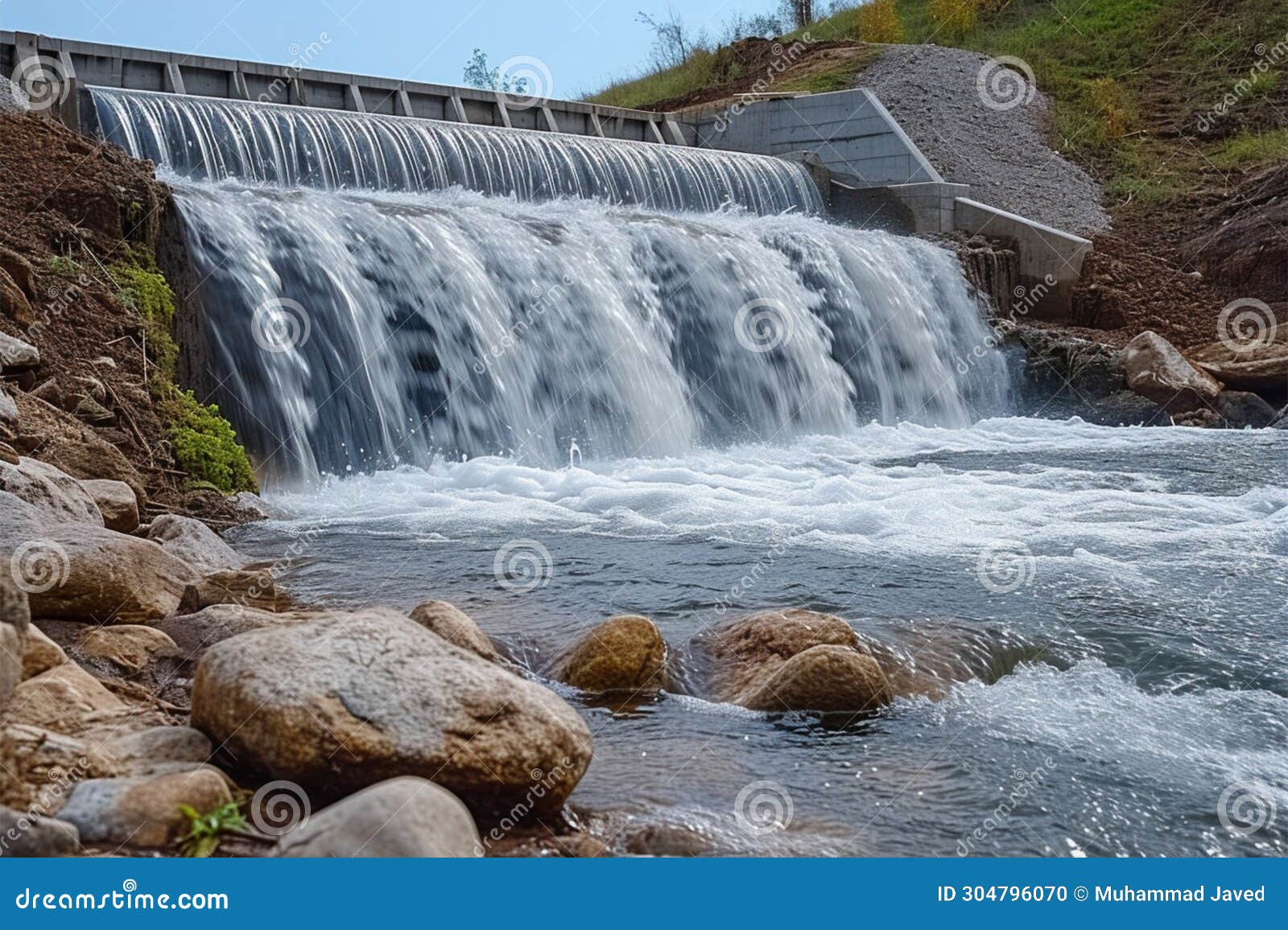 Nature and Technology River Construction with Spillway, Concrete ...