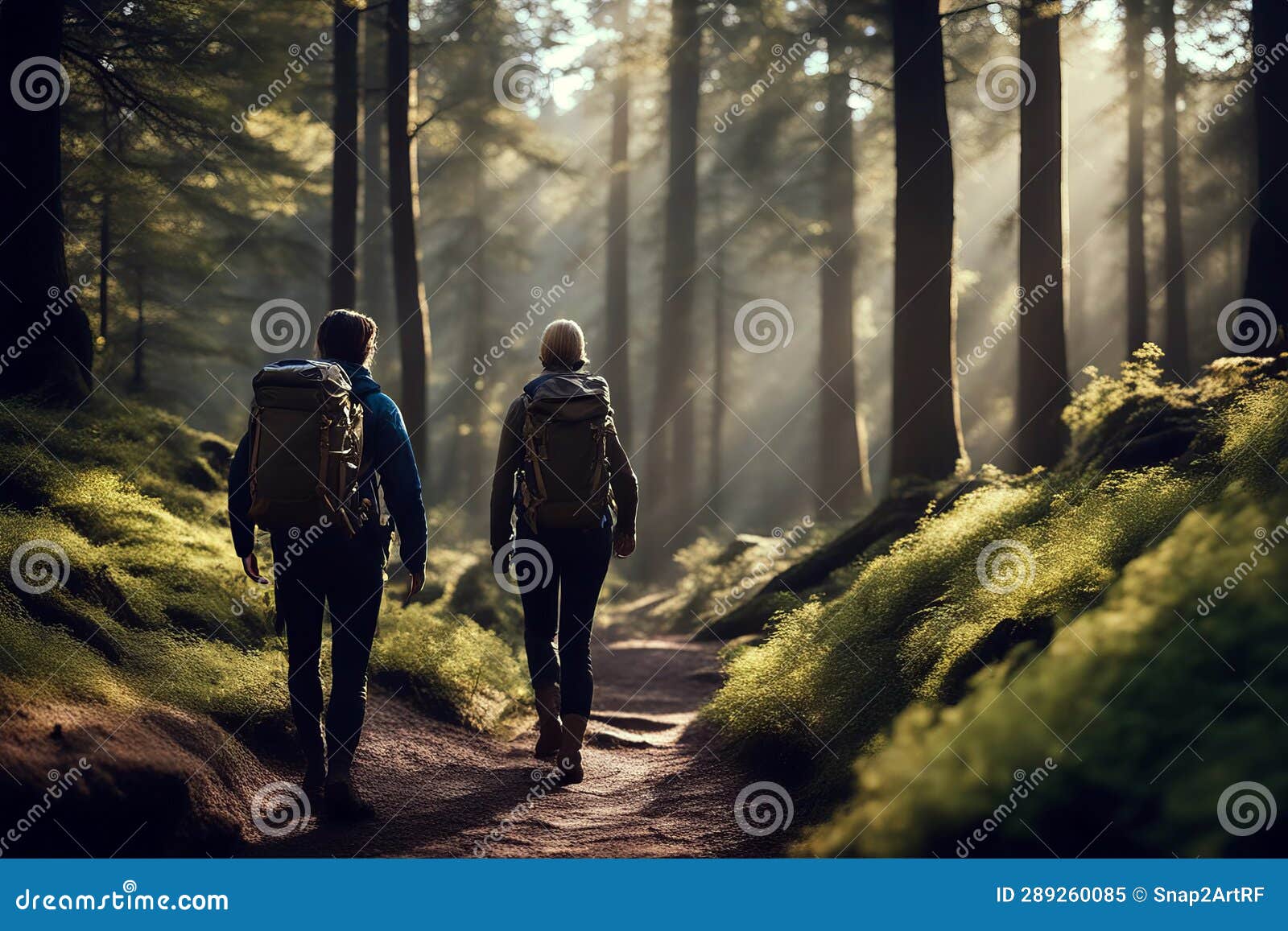 On Nature Trail - Hikers Walking through Forest, Created with ...