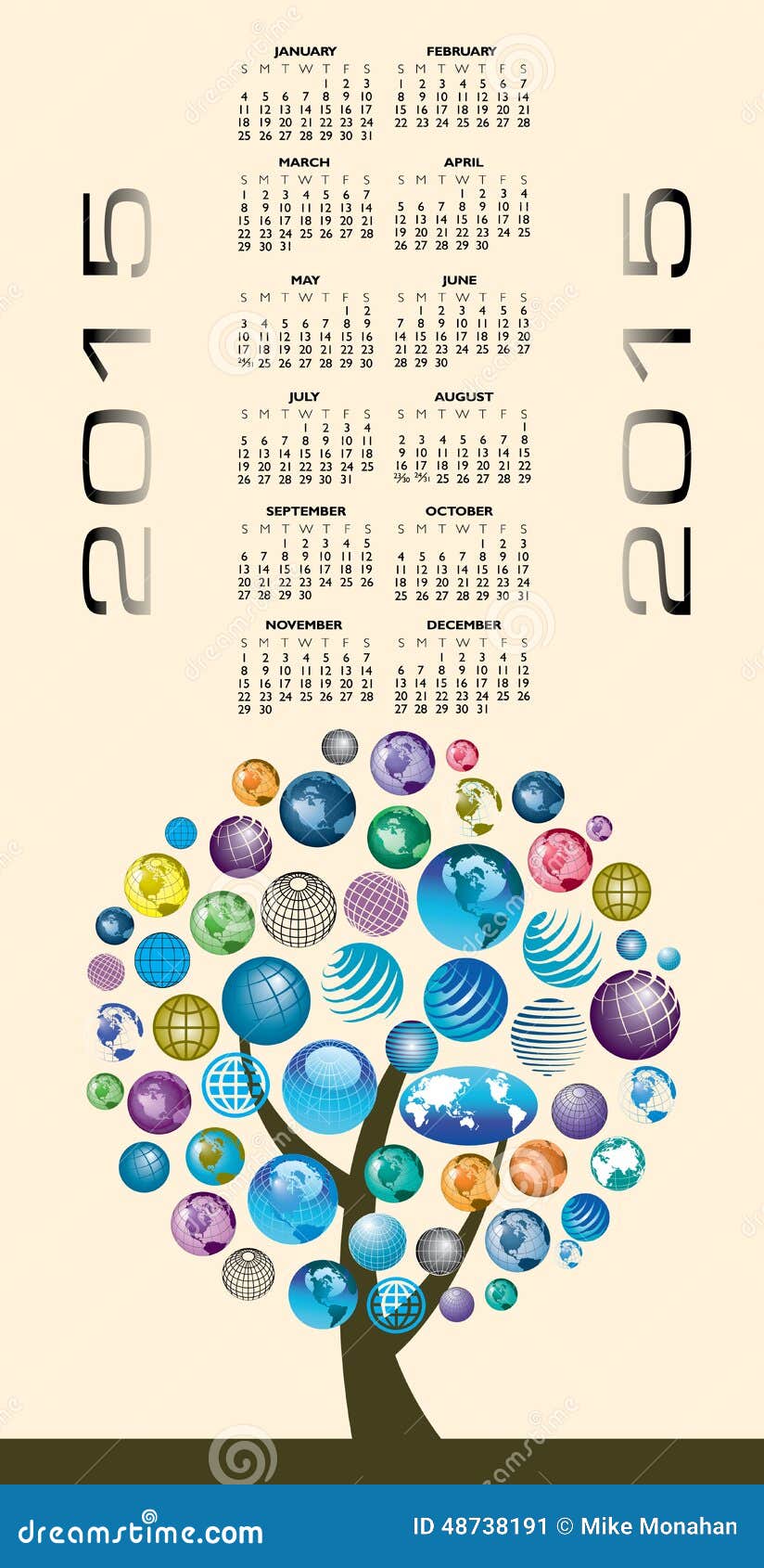 A 2015 Nature and Tree Calendar Stock Vector - Illustration of color ...