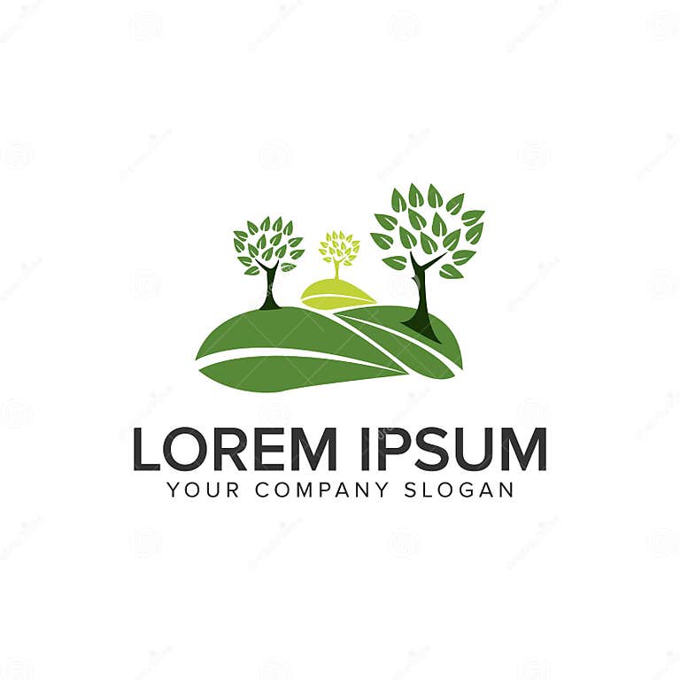 Nature Tree Meadow Logo Design Concept Template Stock Vector ...