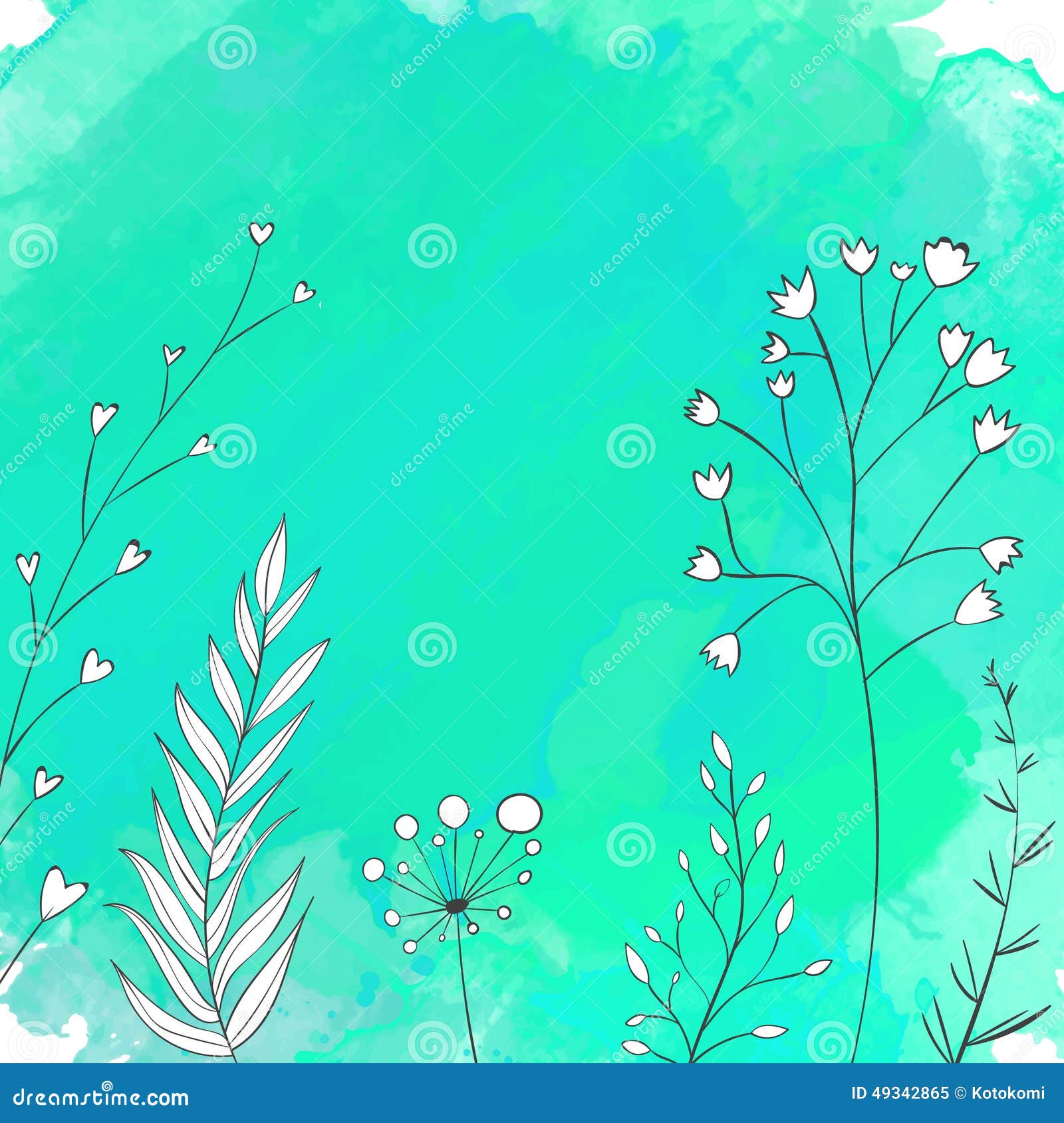 Nature Turquoise Background with White Hand Drawn Stock Vector ...