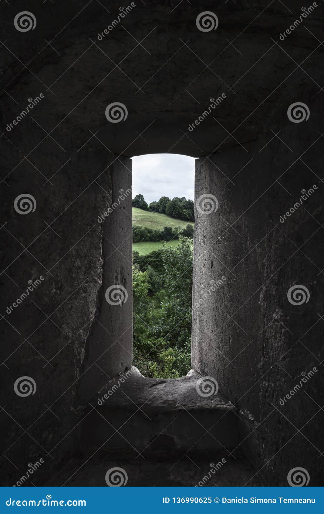 Nature View through an Old Stone Window. Low Light Image Stock Image ...