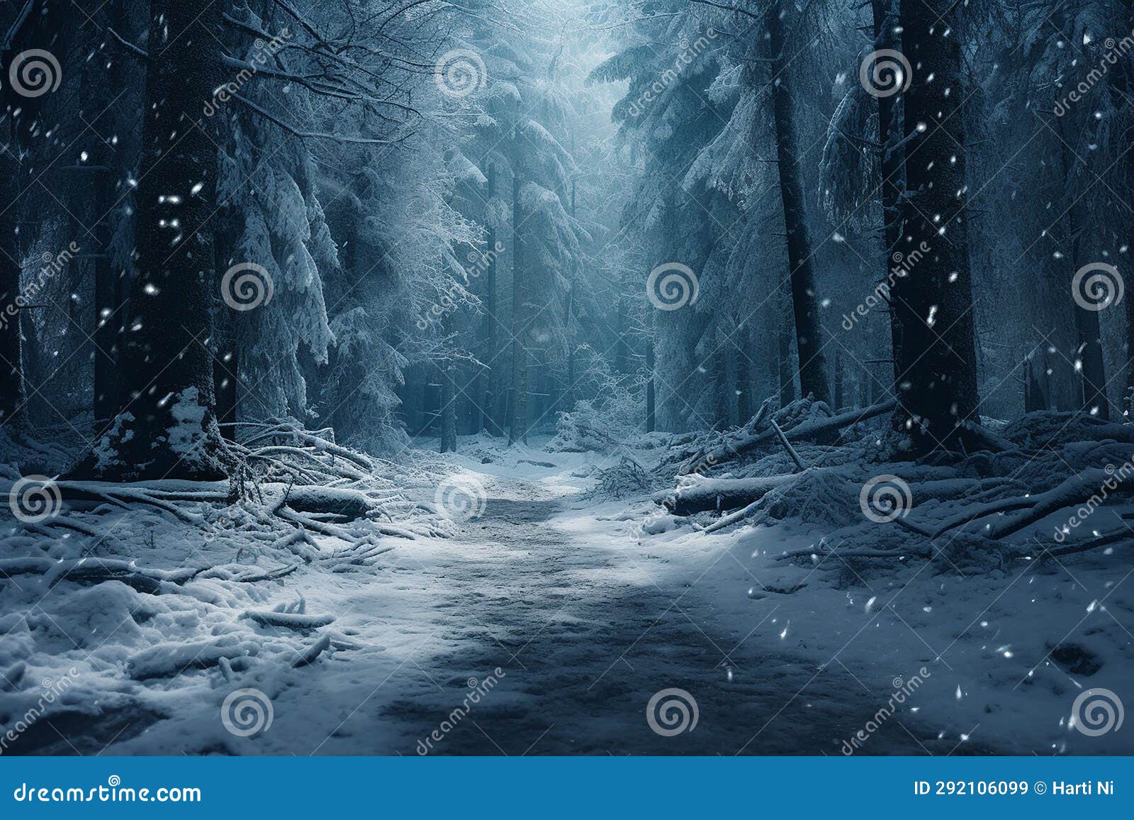 Nature View of Path in Forest Surrounded by Trees during Snowstorm at ...