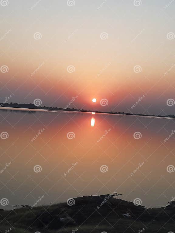 Nature View Sunset with a Panoramic View and Two Reflection Stock Image ...
