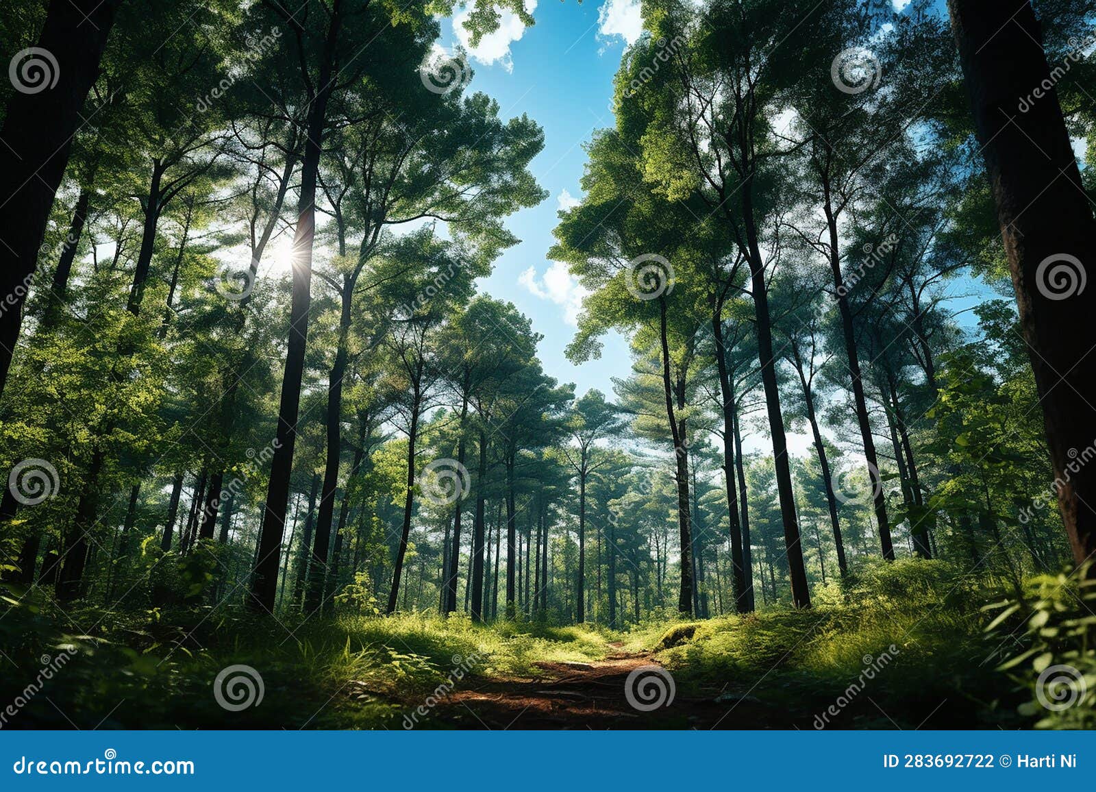 Nature View of Trees in Forest Nature Environment with Sunlight on Blue ...