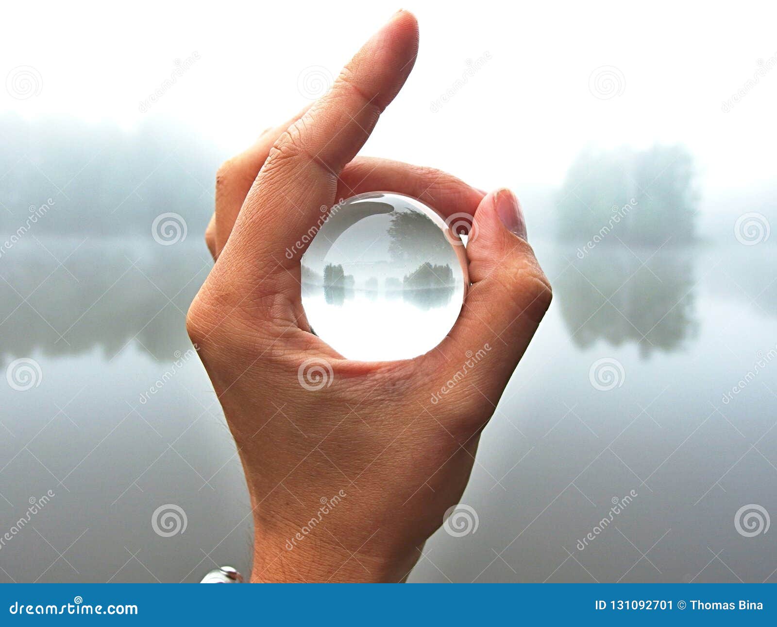 Nature by Water in a Magic Glass Ball, Hold in My Hand Stock Image ...