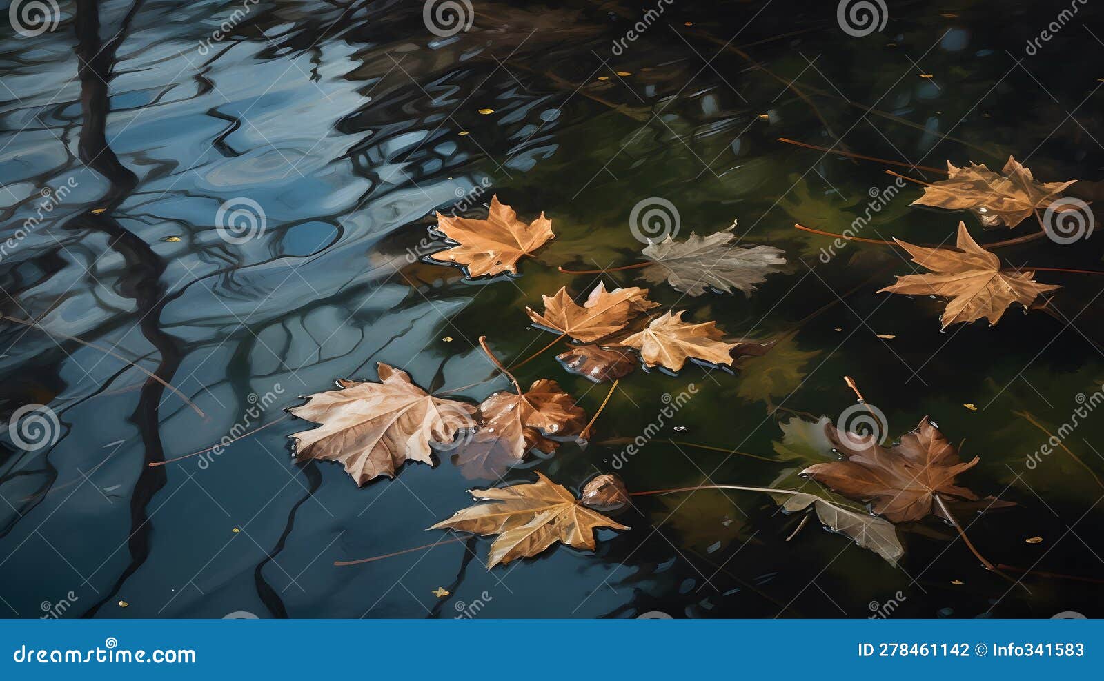 Nature Water Reflections Leaves Hyper-realistic Generative AI Stock ...