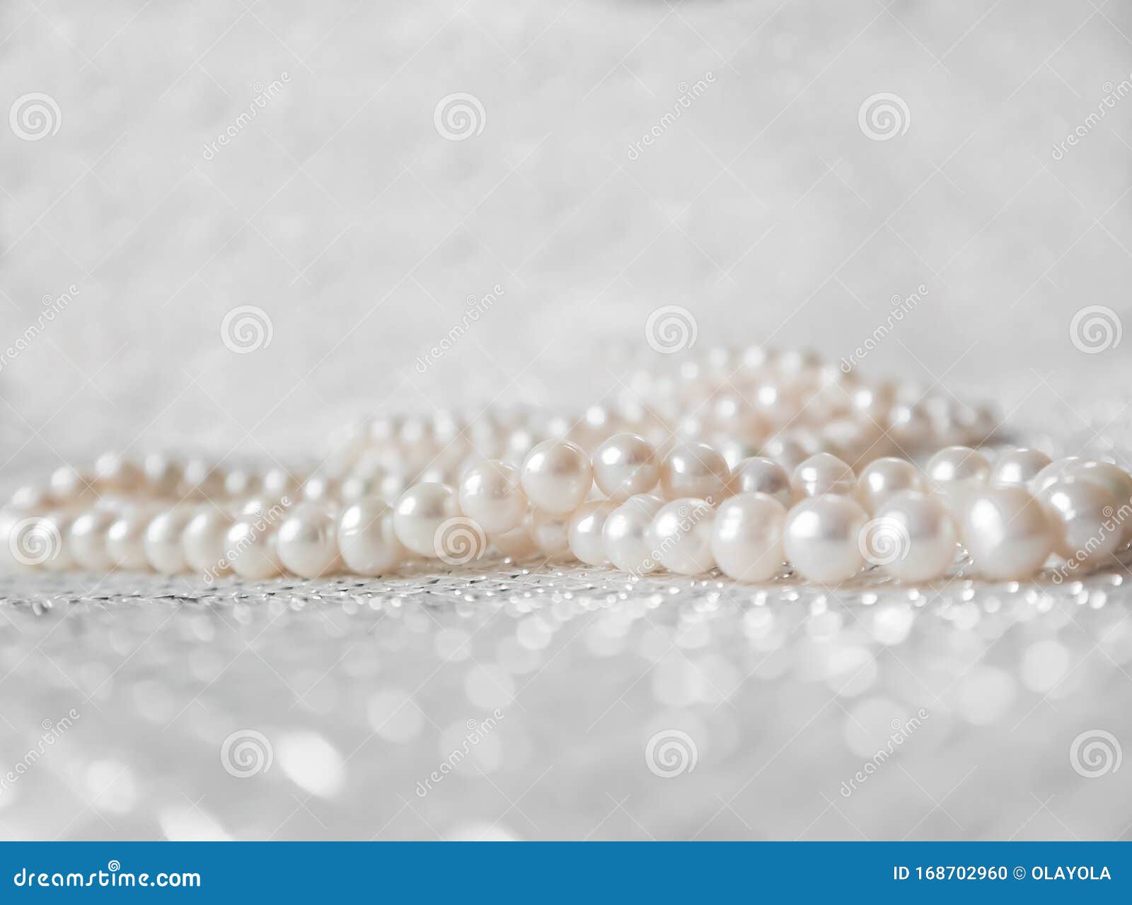 Nature White String of Pearls on a Sparkling Background in Soft Focus ...