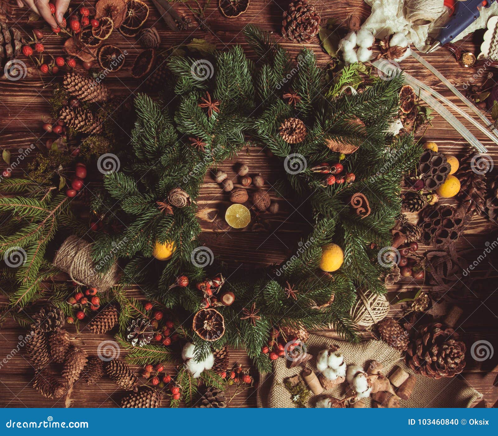 Nature wreath making stock photo. Image of handmade - 103460840