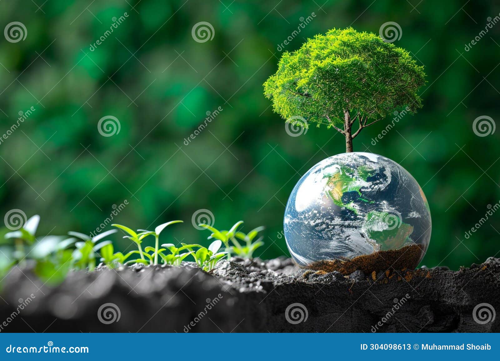 Natures Balance Concept of Renewable Energy with Tree, Globe, and ...