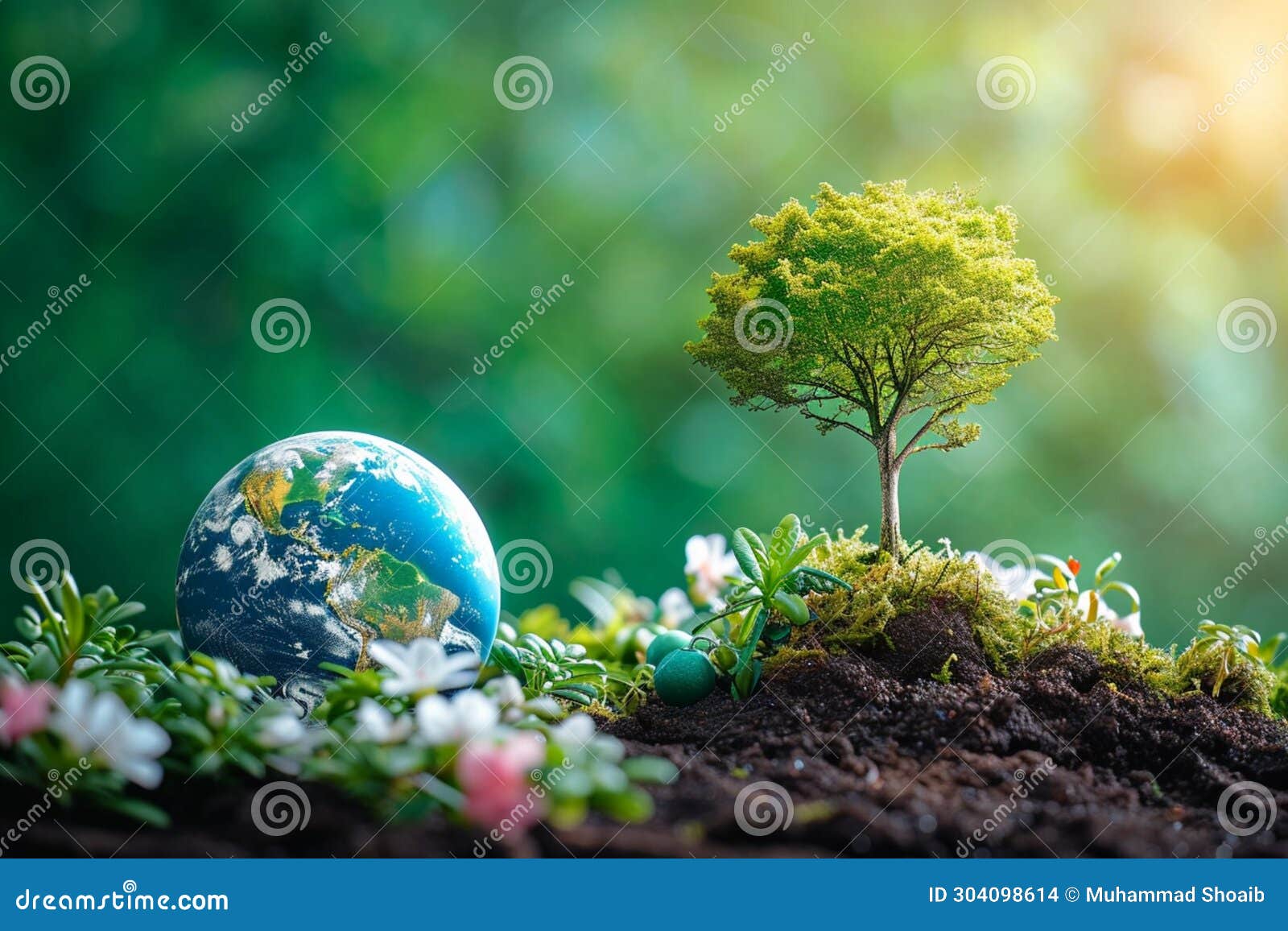 Natures Balance Concept of Renewable Energy with Tree, Globe, and ...