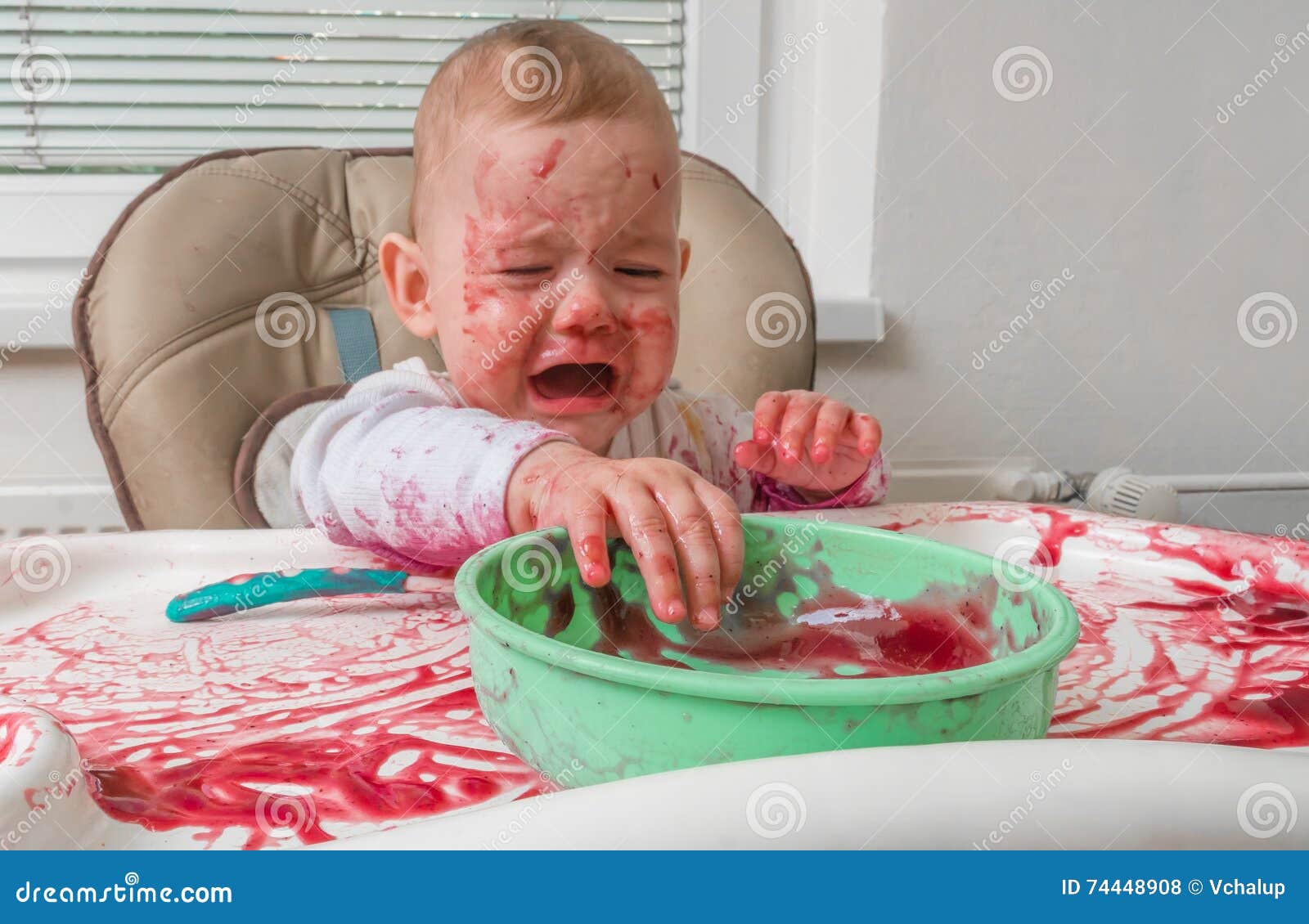 Naughty Messy Dirty Baby is Eating with Hands Stock Photo - Image of ...