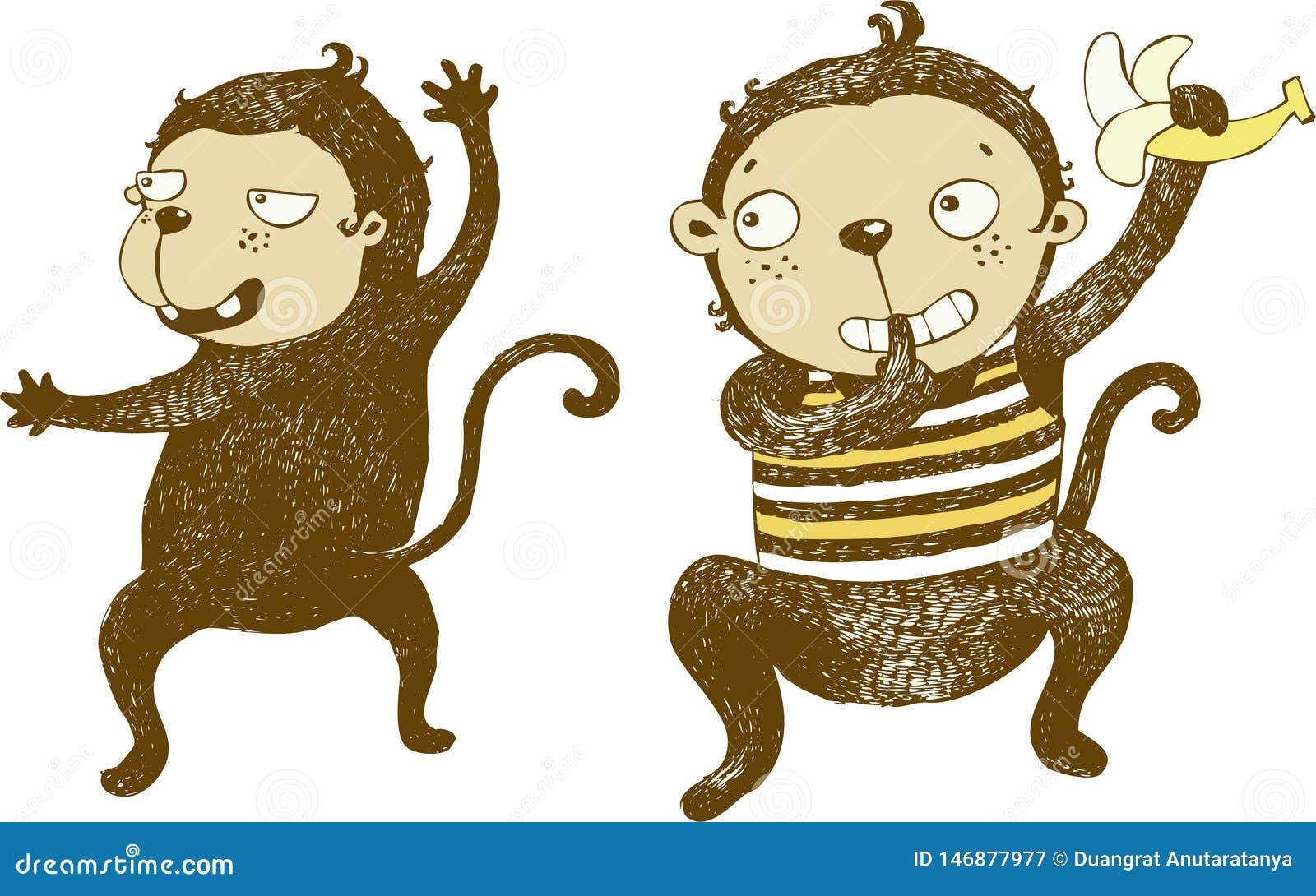 Naughty Monkey with Banana, Cartoon , Character- Stock Illustration ...