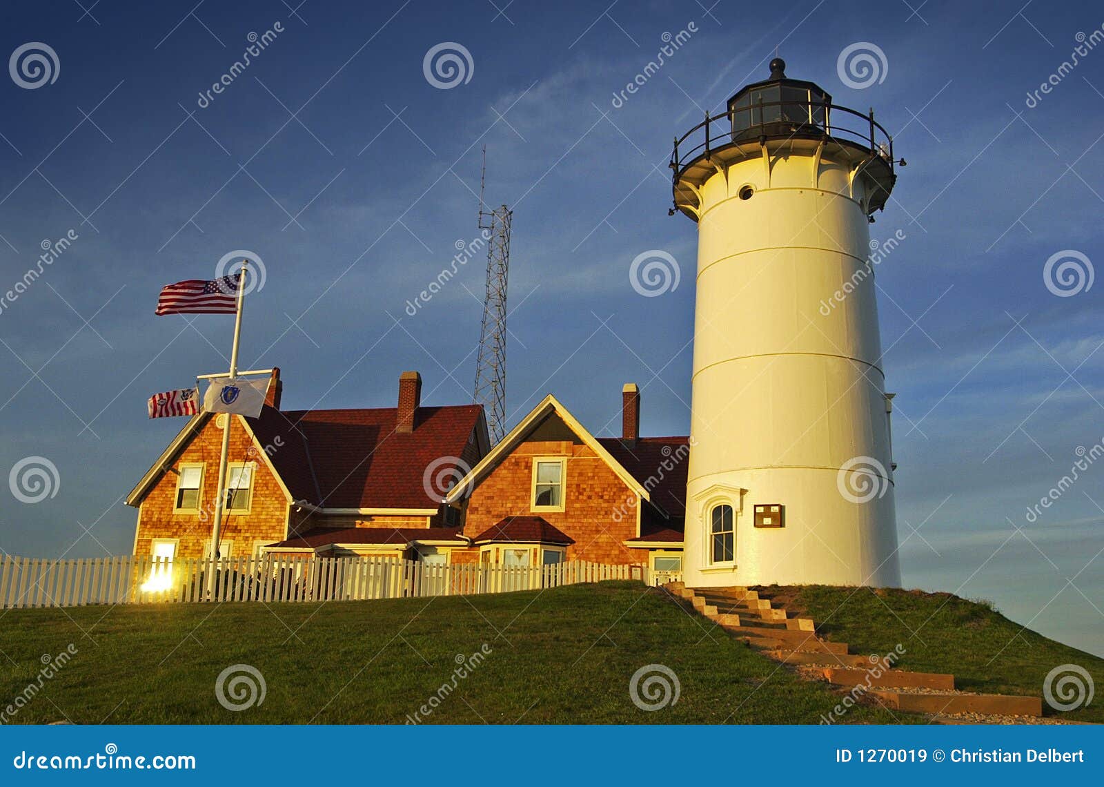 Naushon Lighthouse at Sunset Stock Image - Image of woodshole ...