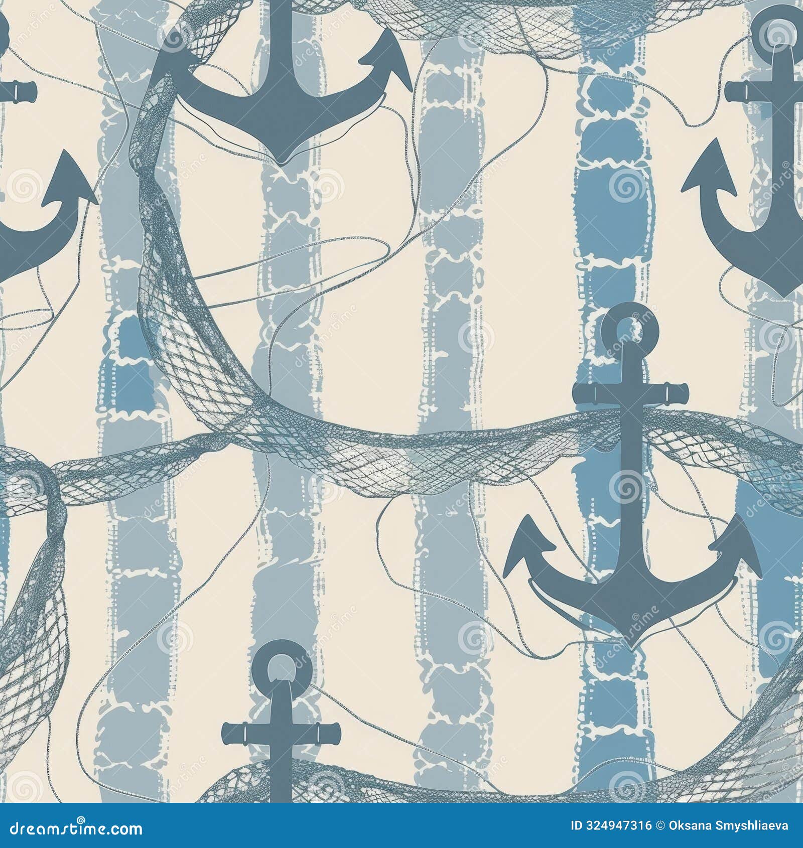 Nautical Anchor and Rope Seamless Pattern Background Stock Photo ...