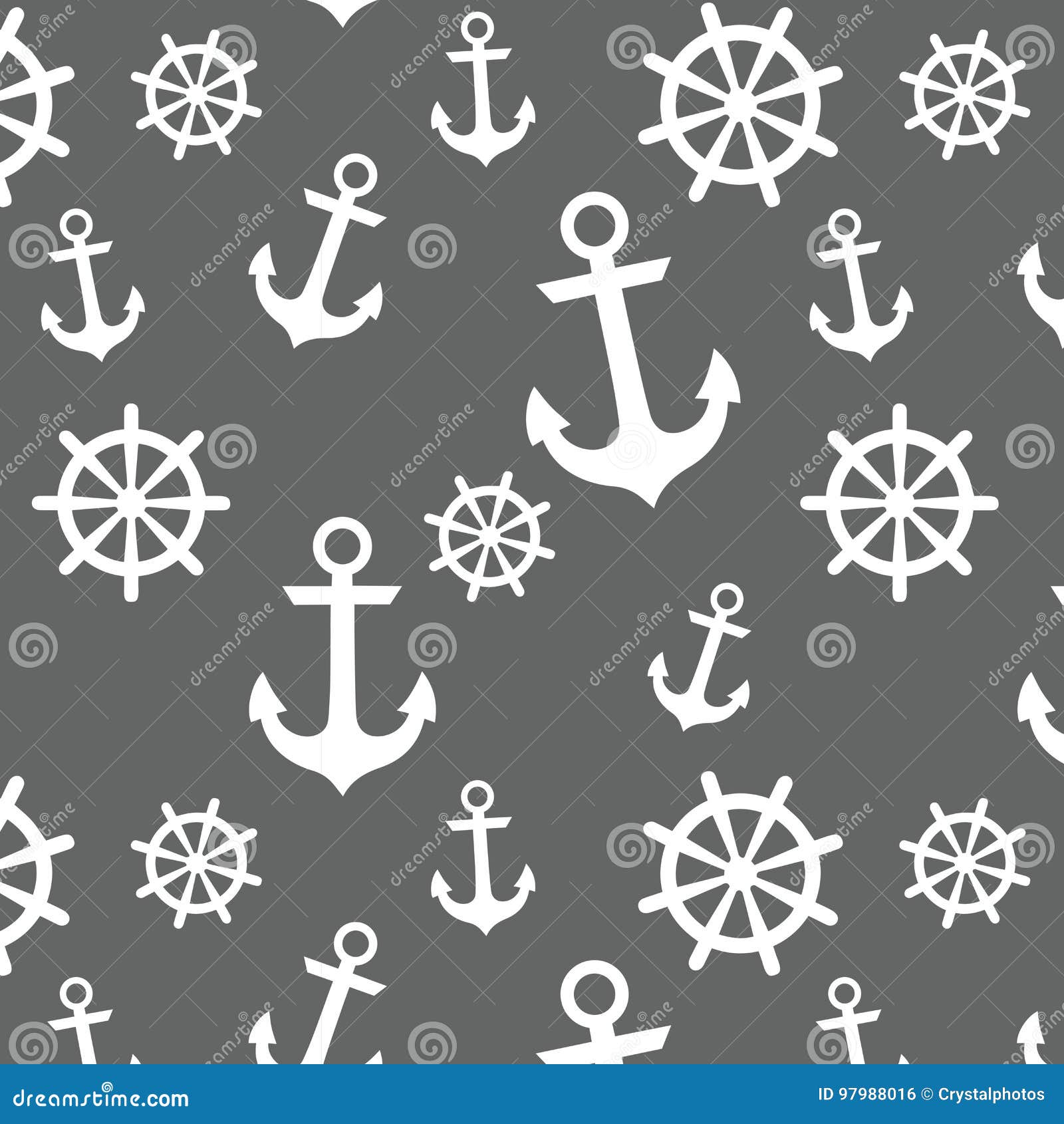 Nautical Anchor and Wheel Pattern Stock Illustration - Illustration of ...