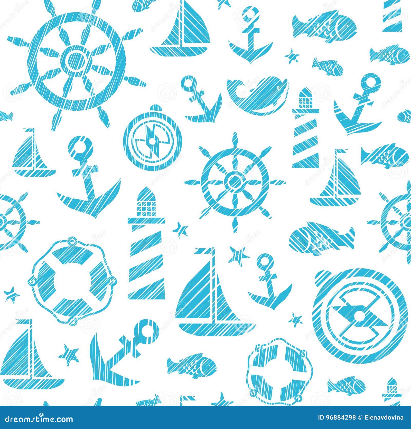 Nautical Background, Seamless, White-blue, Vector. Stock Vector ...