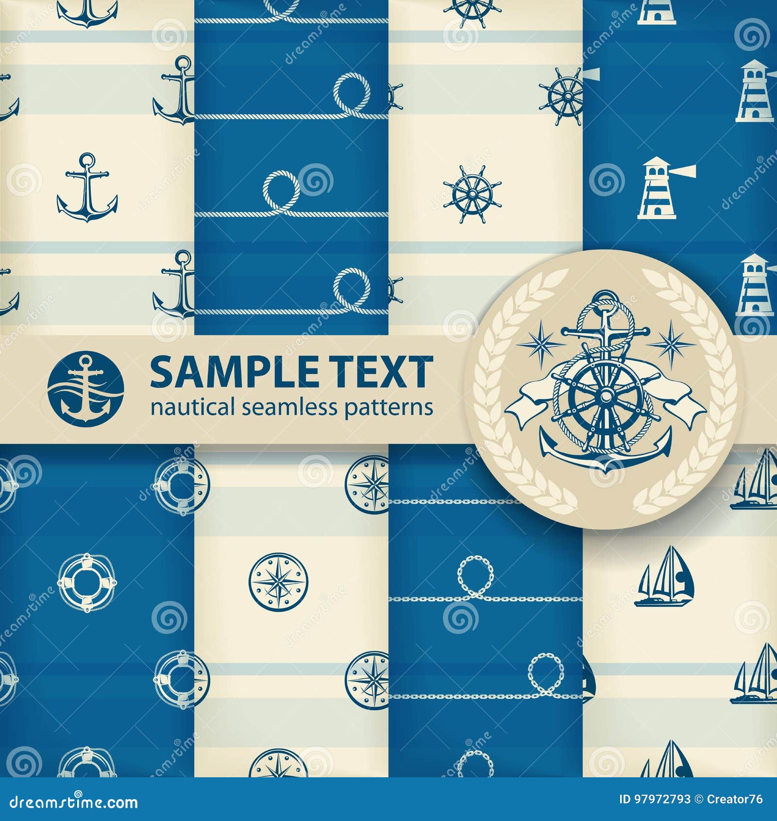 Nautical background set stock vector. Illustration of pattern - 97972793