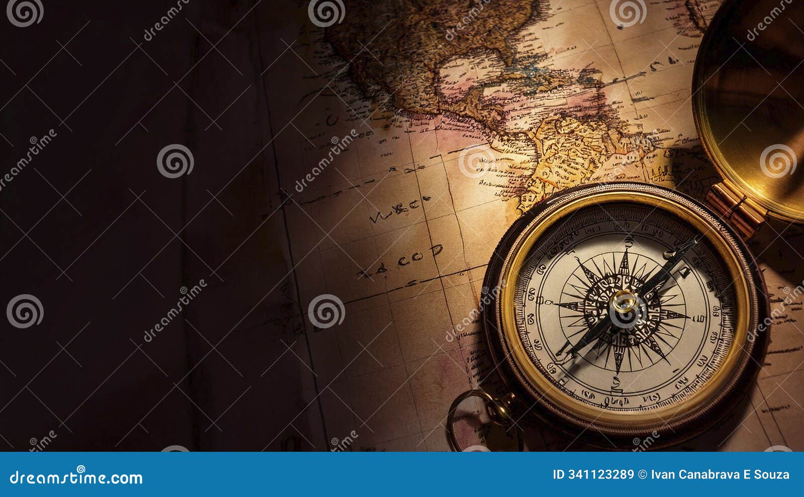 Nautical Banner with Compass and Map Stock Illustration - Illustration ...