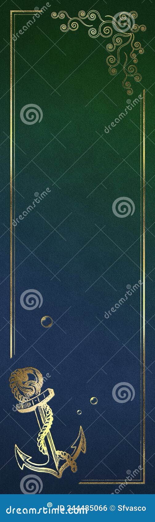 Nautical Bookmark - Anchor and Algae with Golden Effects - Green & Blue ...