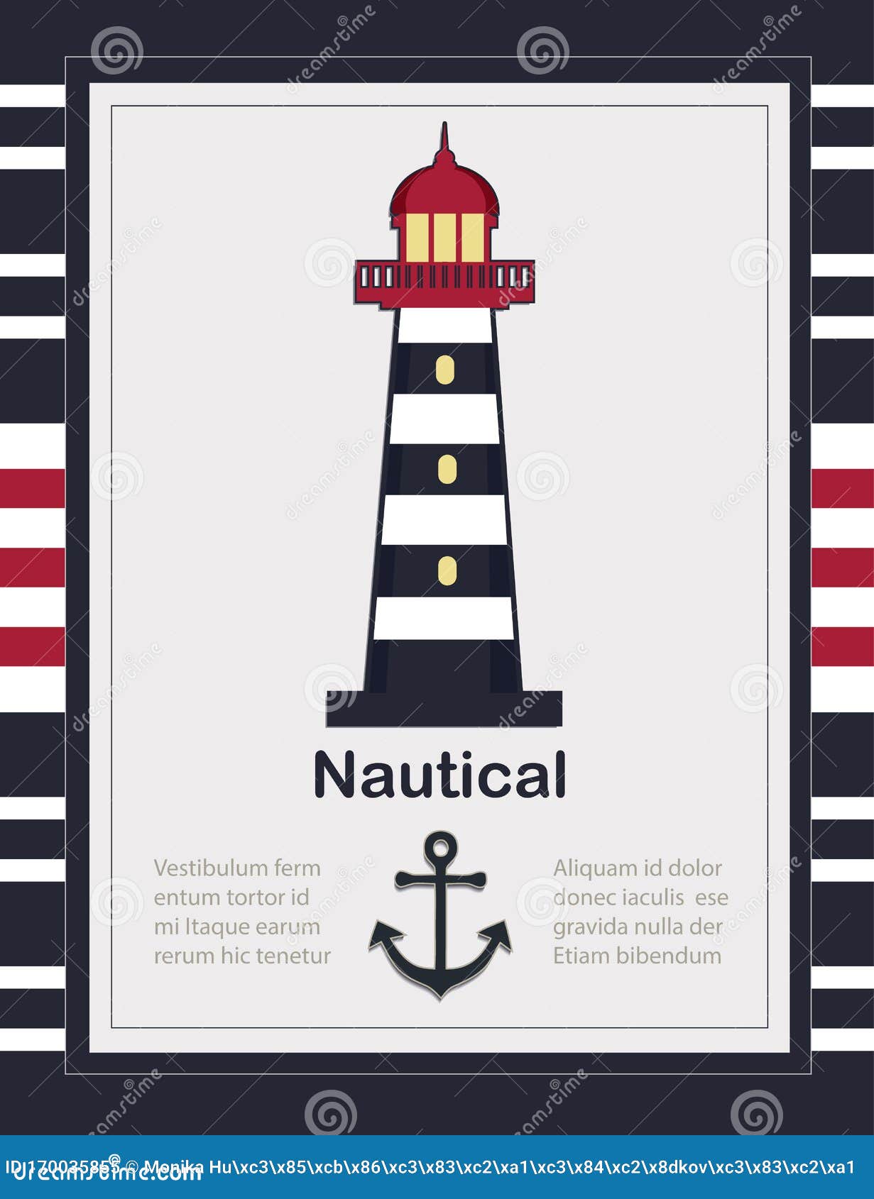 Nautical Card Template with Lighthouse Stock Vector - Illustration of ...