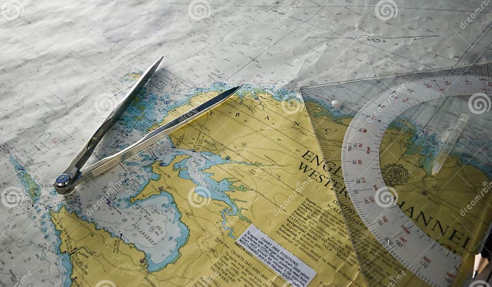 Nautical Chart close up. stock image. Image of tools - 53636209