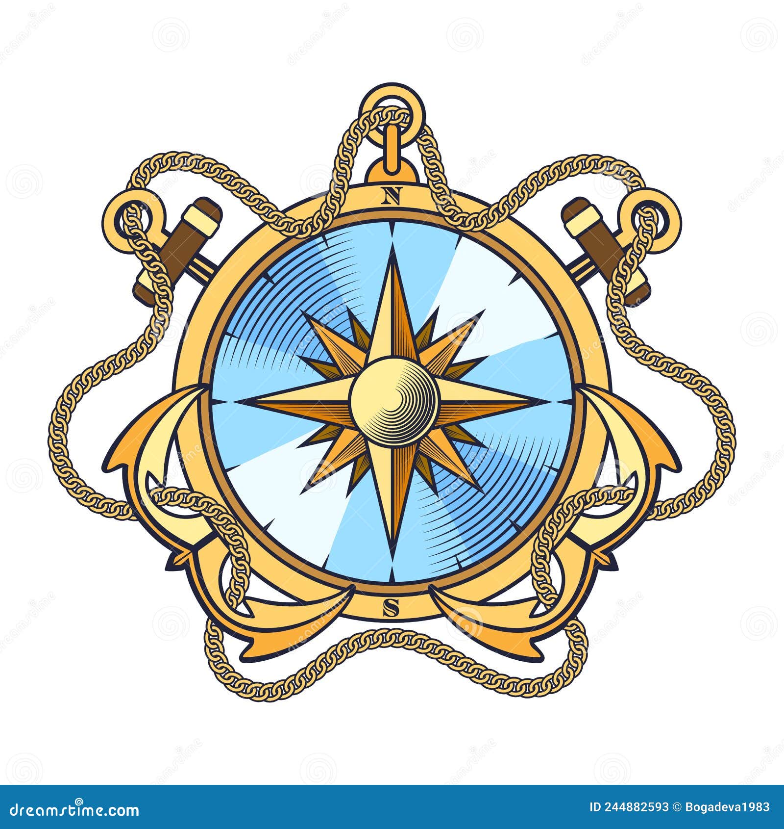 Nautical Compass and Anchors with Chains Emblem Stock Vector ...
