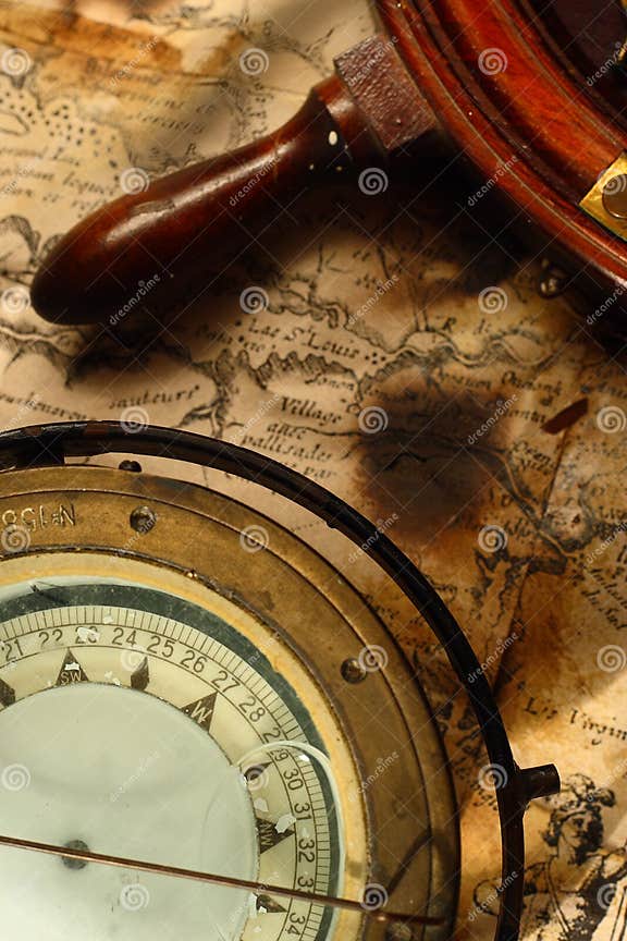 Nautical compass and wheel stock image. Image of journey - 6321071