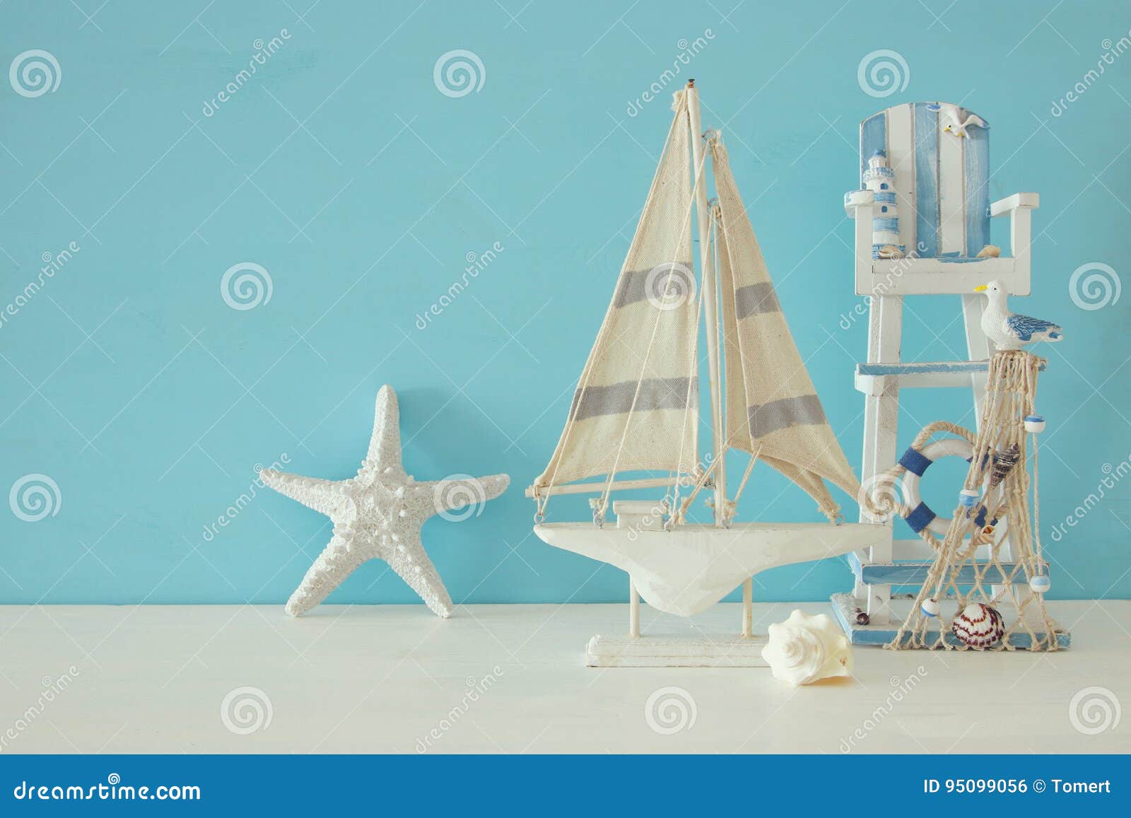 Nautical Concept with Sea Life Style Objects on Wooden Table Stock ...