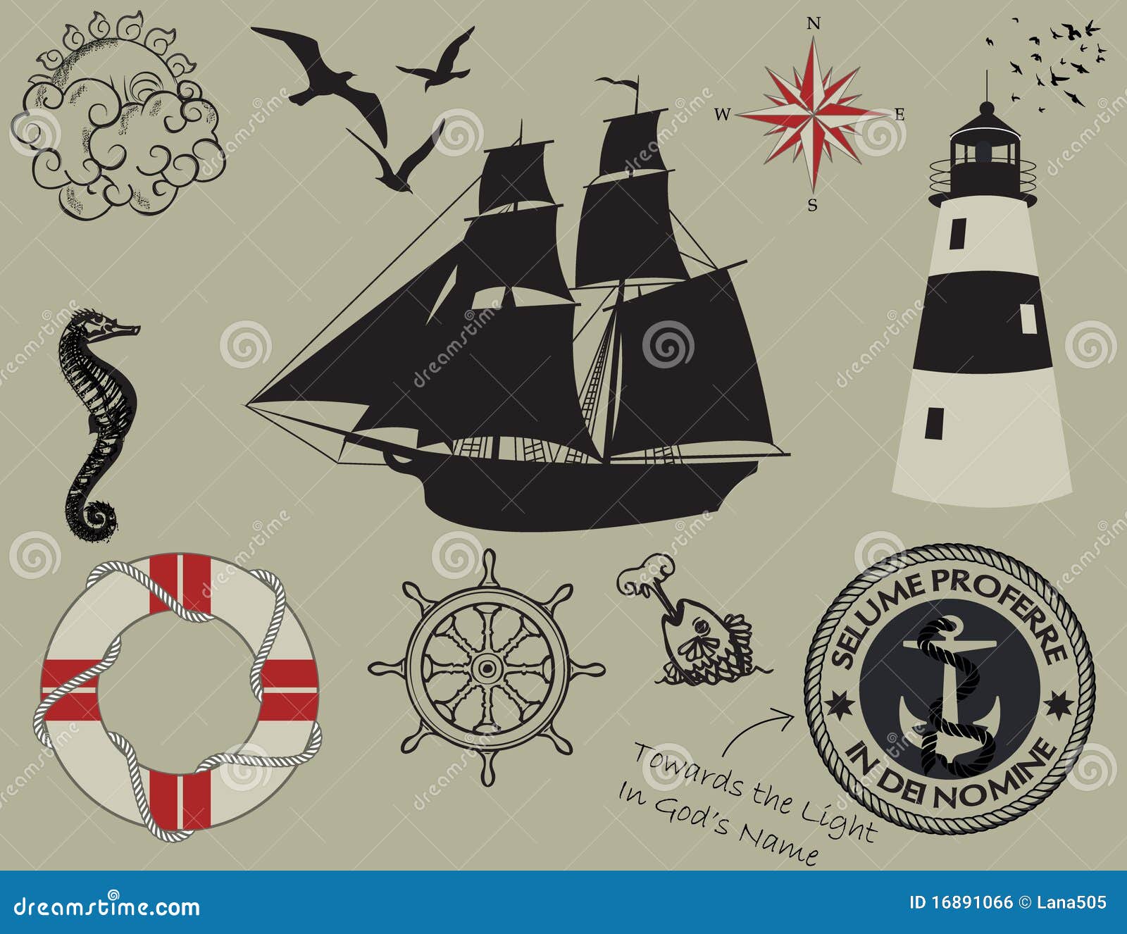 Nautical Design Elements, Silhouettes Stock Illustration - Illustration ...