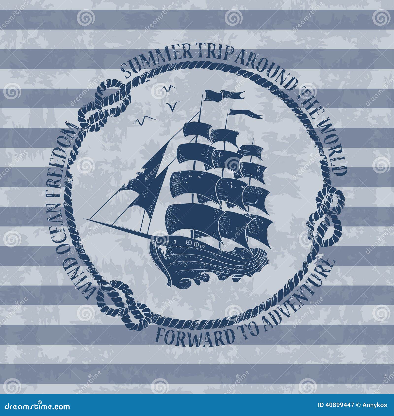 Nautical Emblem with Sailing Ship Stock Vector - Illustration of round ...