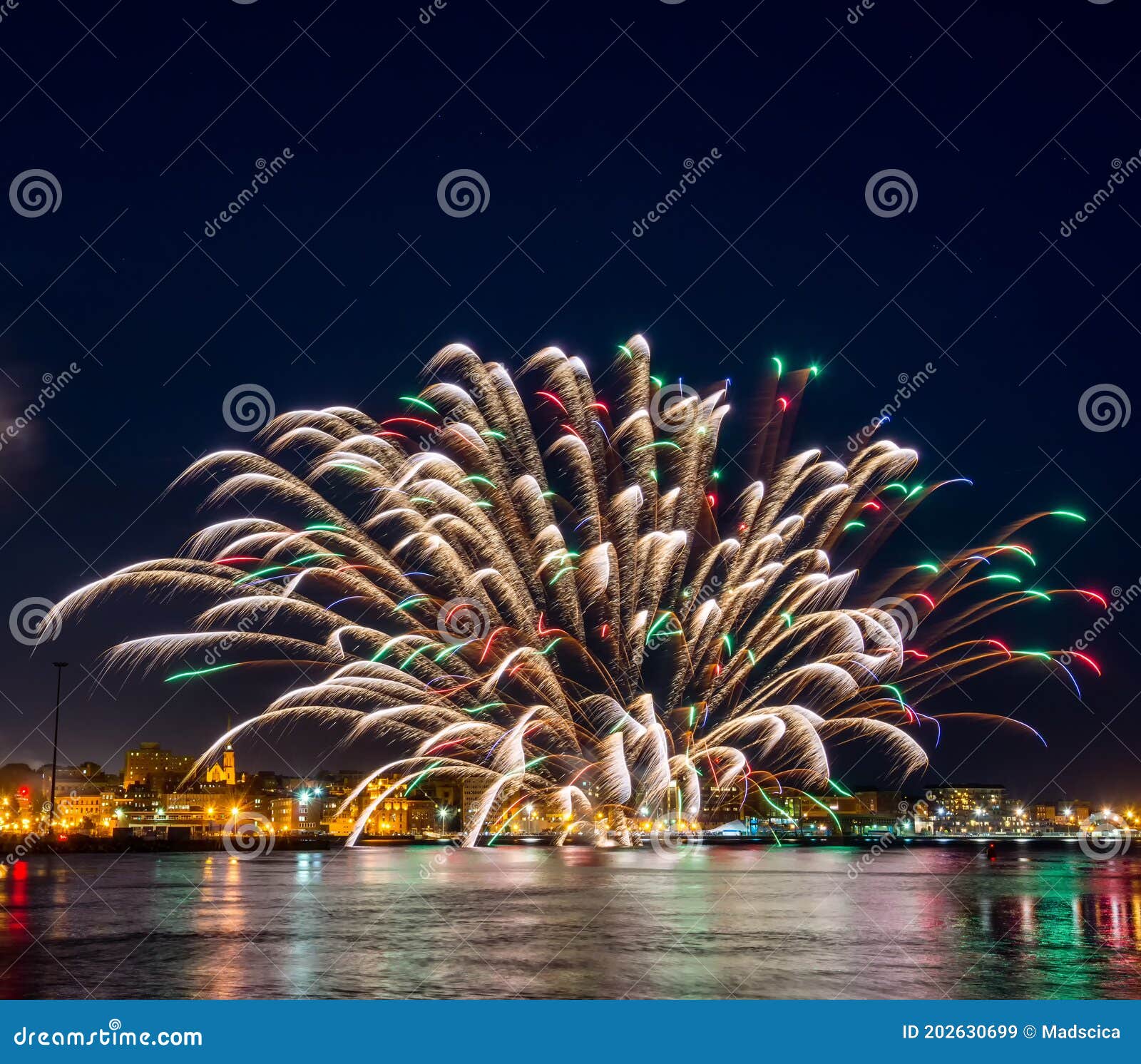 Nautical Fireworks Reflected in the Water Stock Image - Image of ...