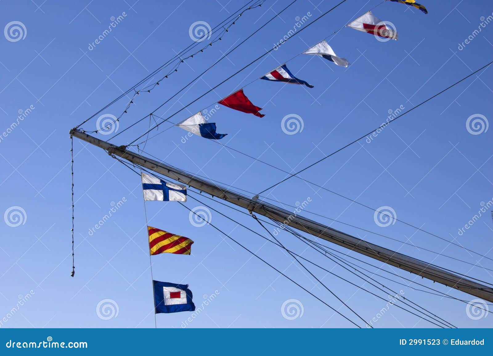 Nautical Flag On Back Of Teak Wooden Vintage Speedboat In Marina With ...